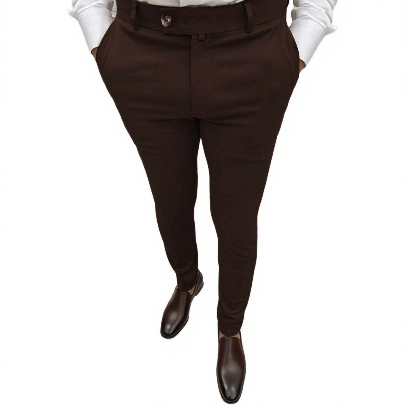 Donemore Men's Solid Color Slim Fit Formal Trousers Business Casual ...