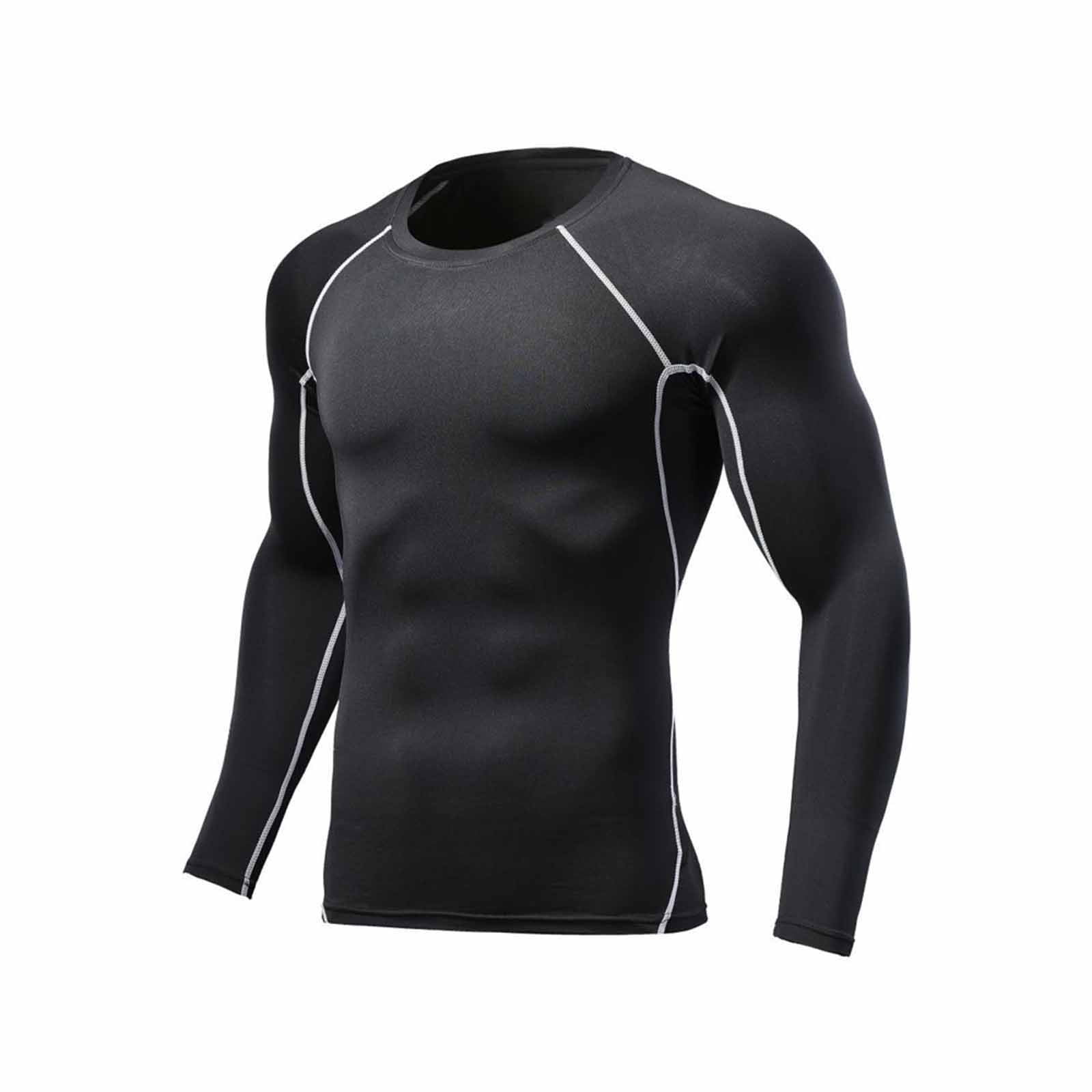 Donemore Men's Solid Color Stretch Fitness Long Sleeve Round Neck ...