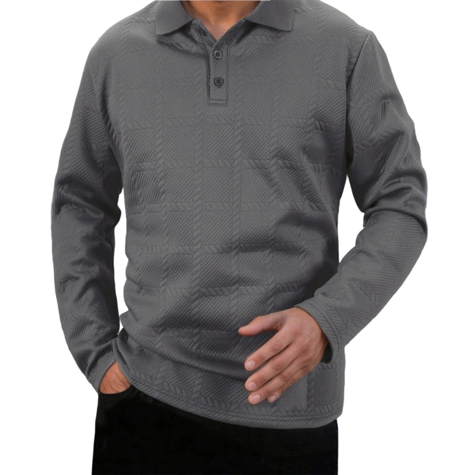 Donemore Men's Solid Color Turn-Down Collar Sport Shirt Long Sleeve ...