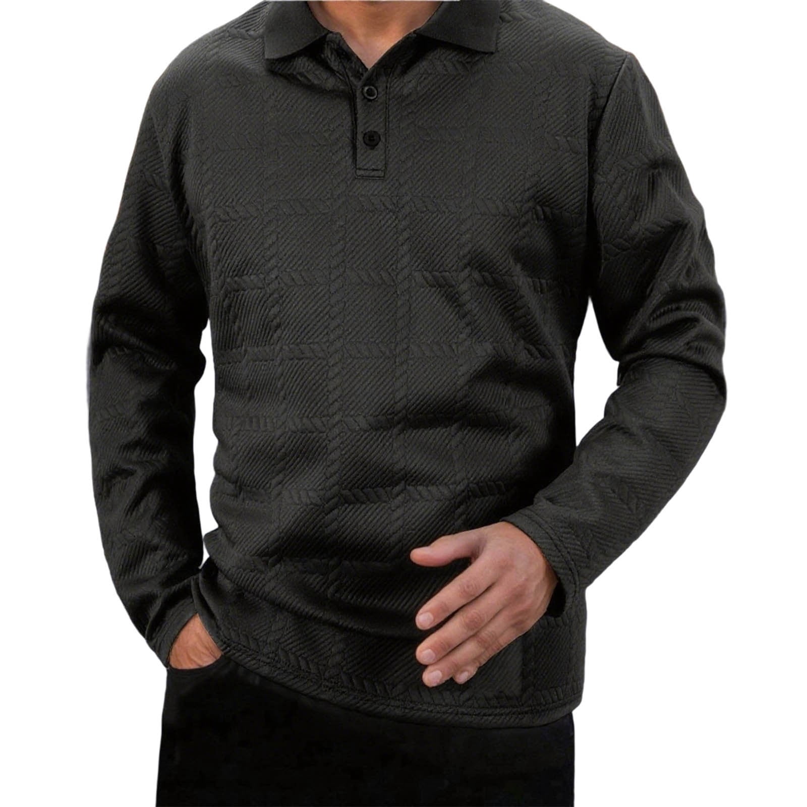 Donemore Men's Solid Color Turn-Down Collar Sport Shirt Long Sleeve ...