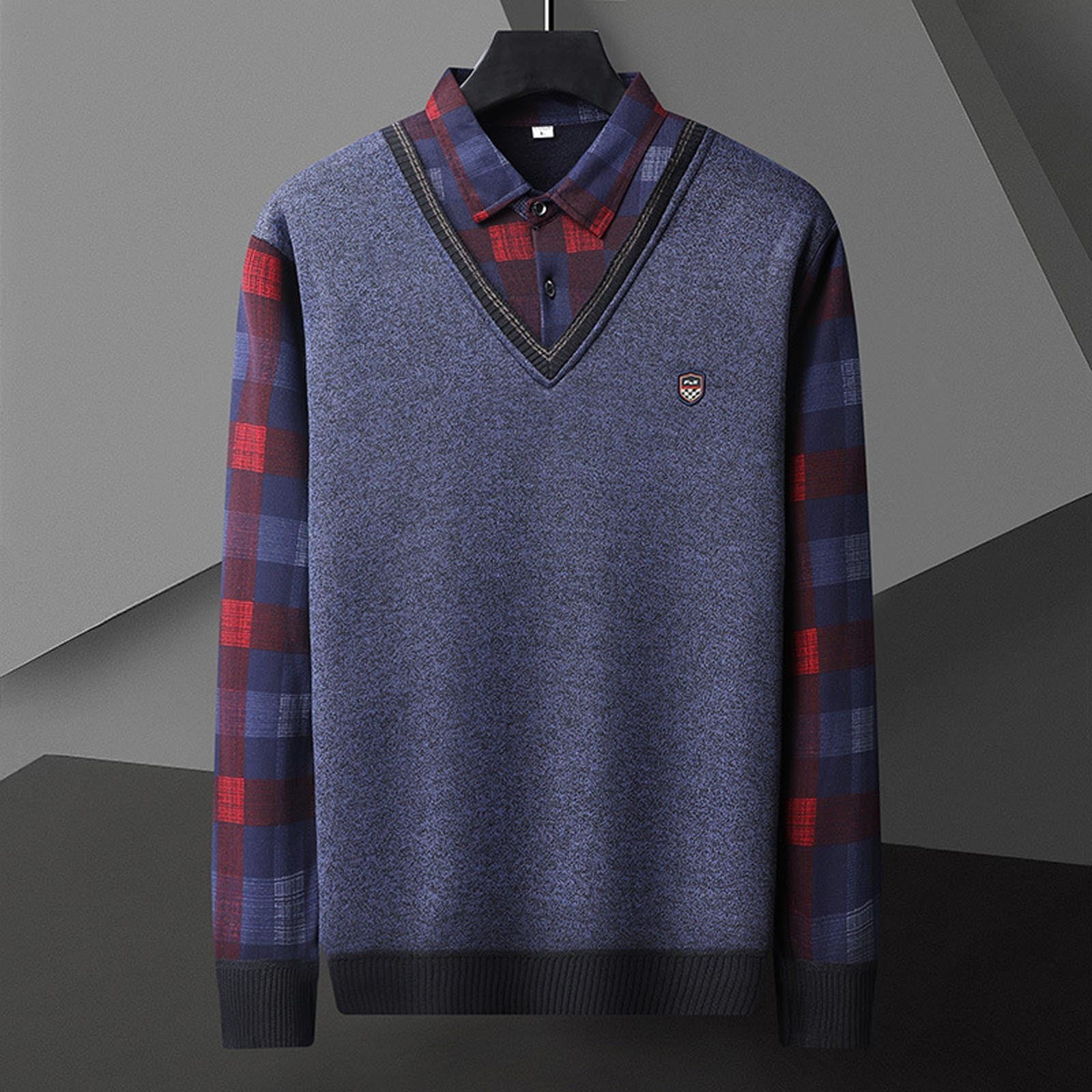 Donemore Men's Solid Color Two-Tone Grid Thermal Thickened Collar Knit ...