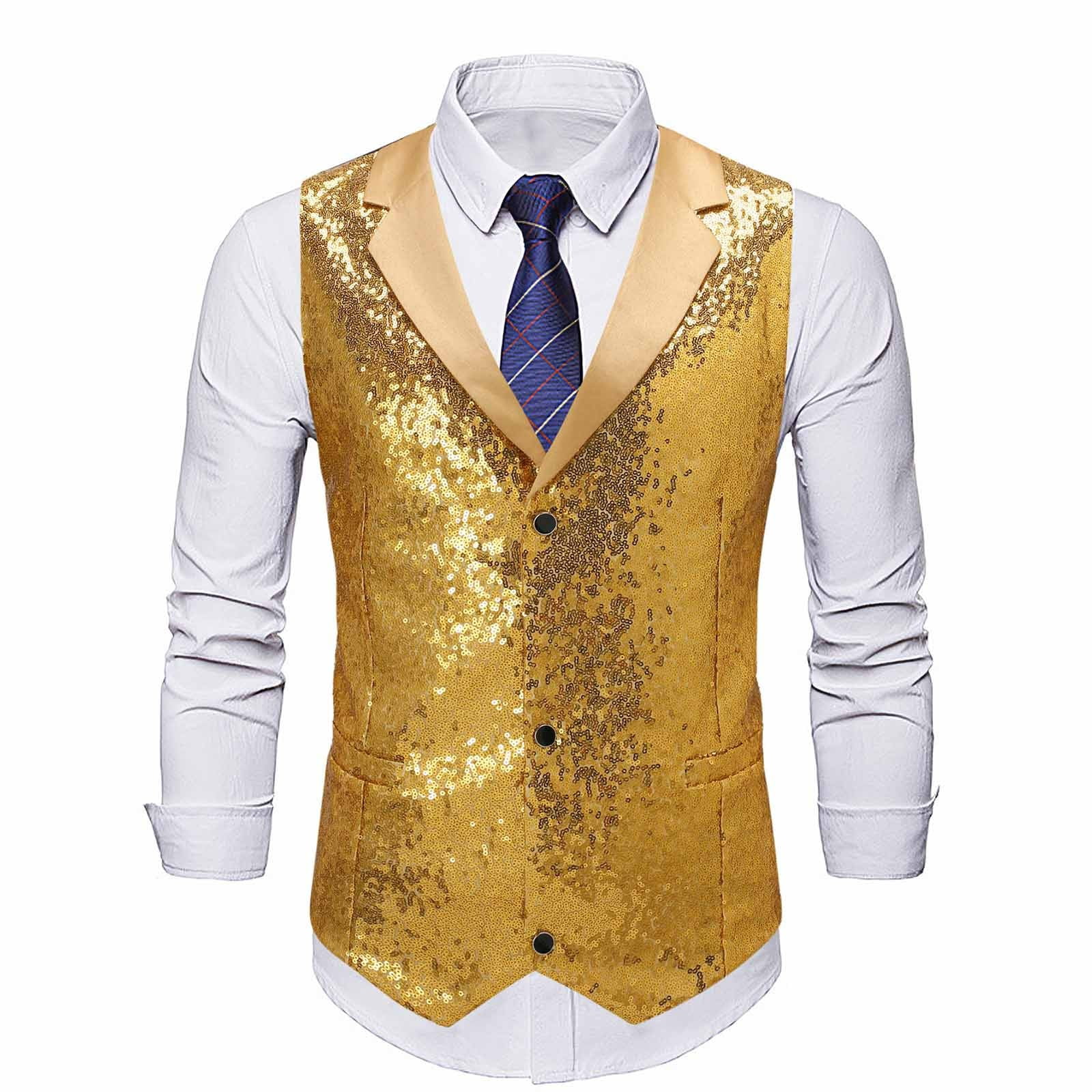 Donemore Men's V-Neck Sequined Sleeveless Vest Stage Host Gala Formal ...