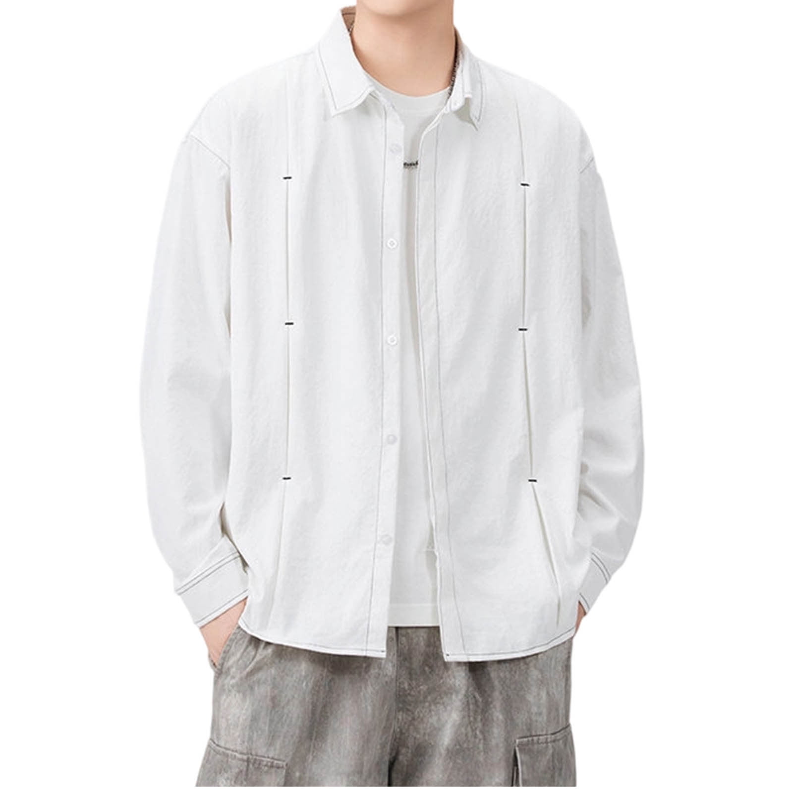 Donemore Men's Vintage Solid Color Button-Up Collar Long Sleeve Shirt ...