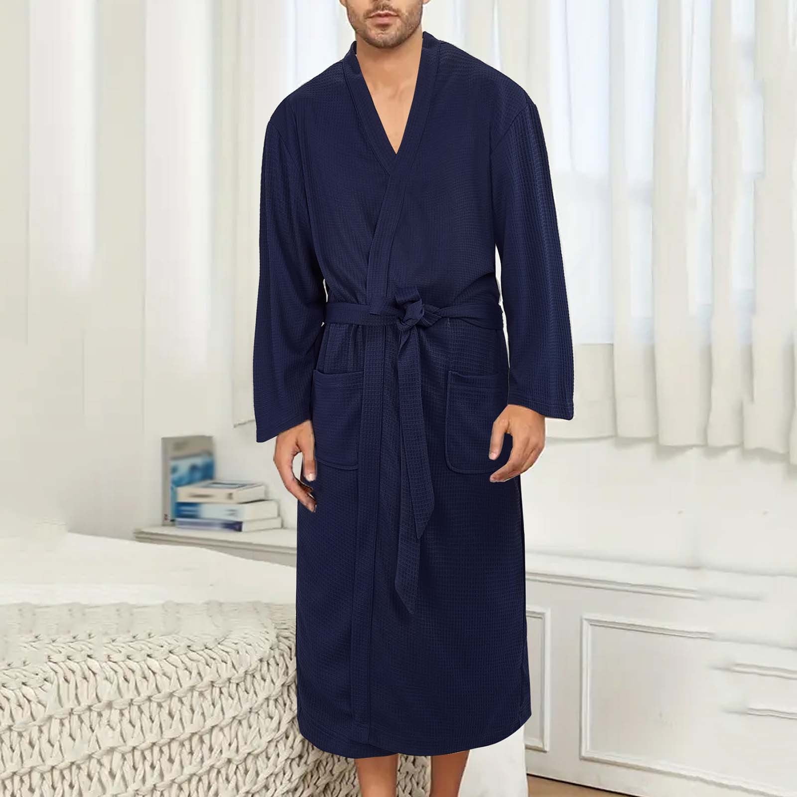 Donemore Men's Waffle Knit Bathrobe Loose Fit Comfortable Open Front ...