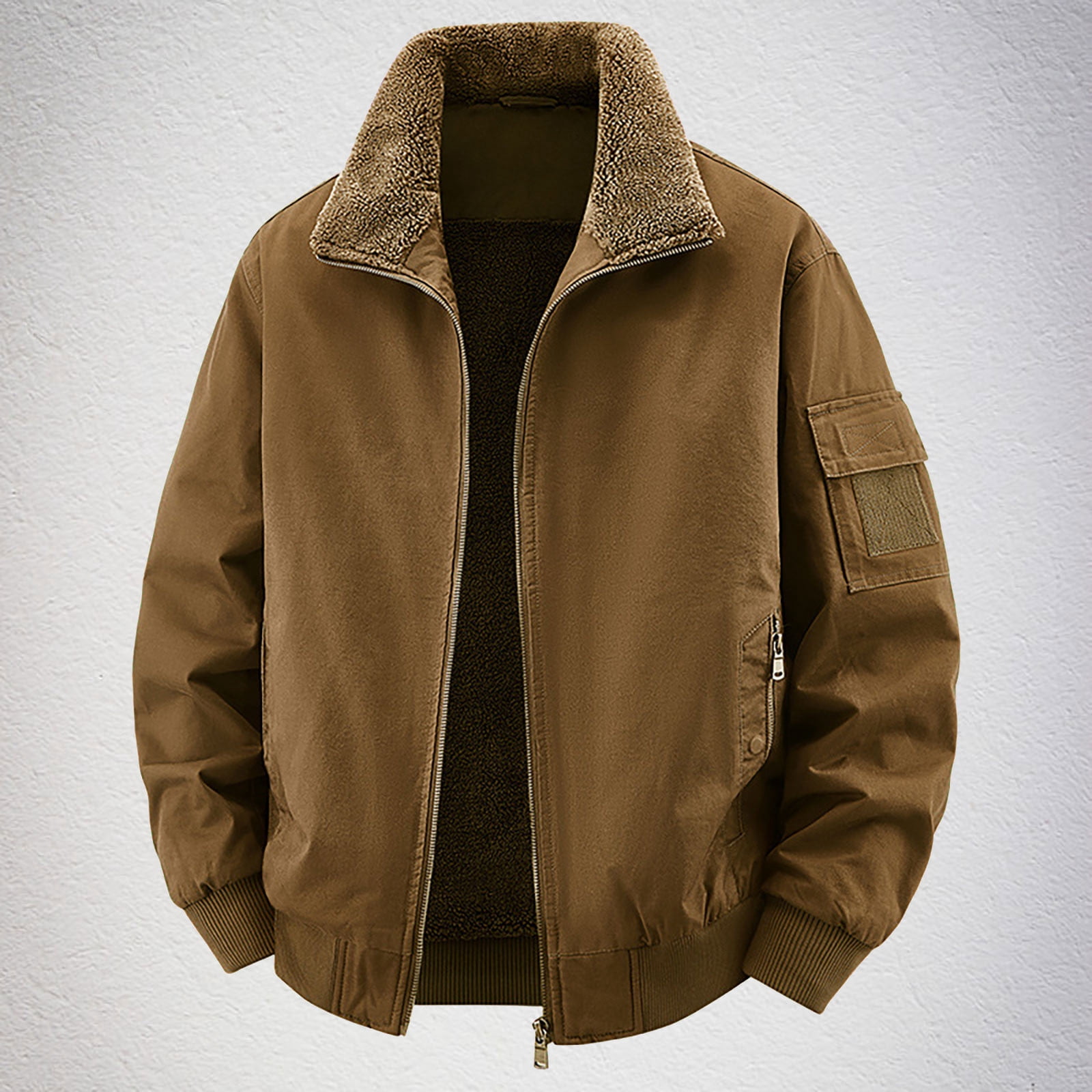 Donemore Men's Winter Fleece-Lined Thickened Solid Color Turn-Down ...