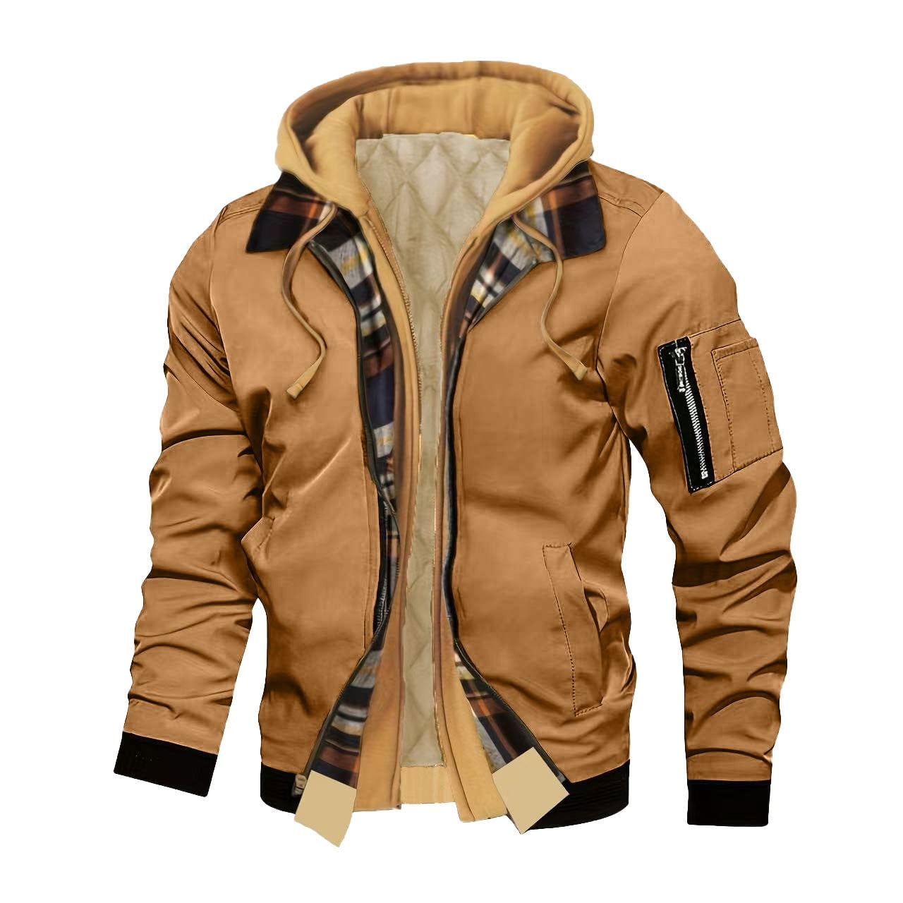 Donemore Men's Workwear Hooded Jacket Mock Two-Piece Design with Plaid ...