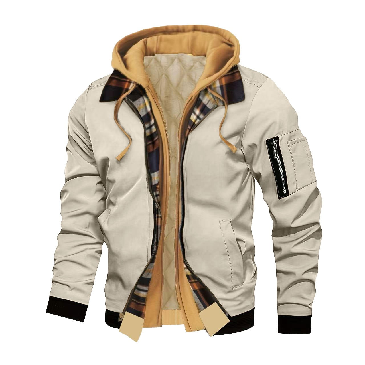 Donemore Men's Workwear Hooded Jacket Mock Two-Piece Design with Plaid ...