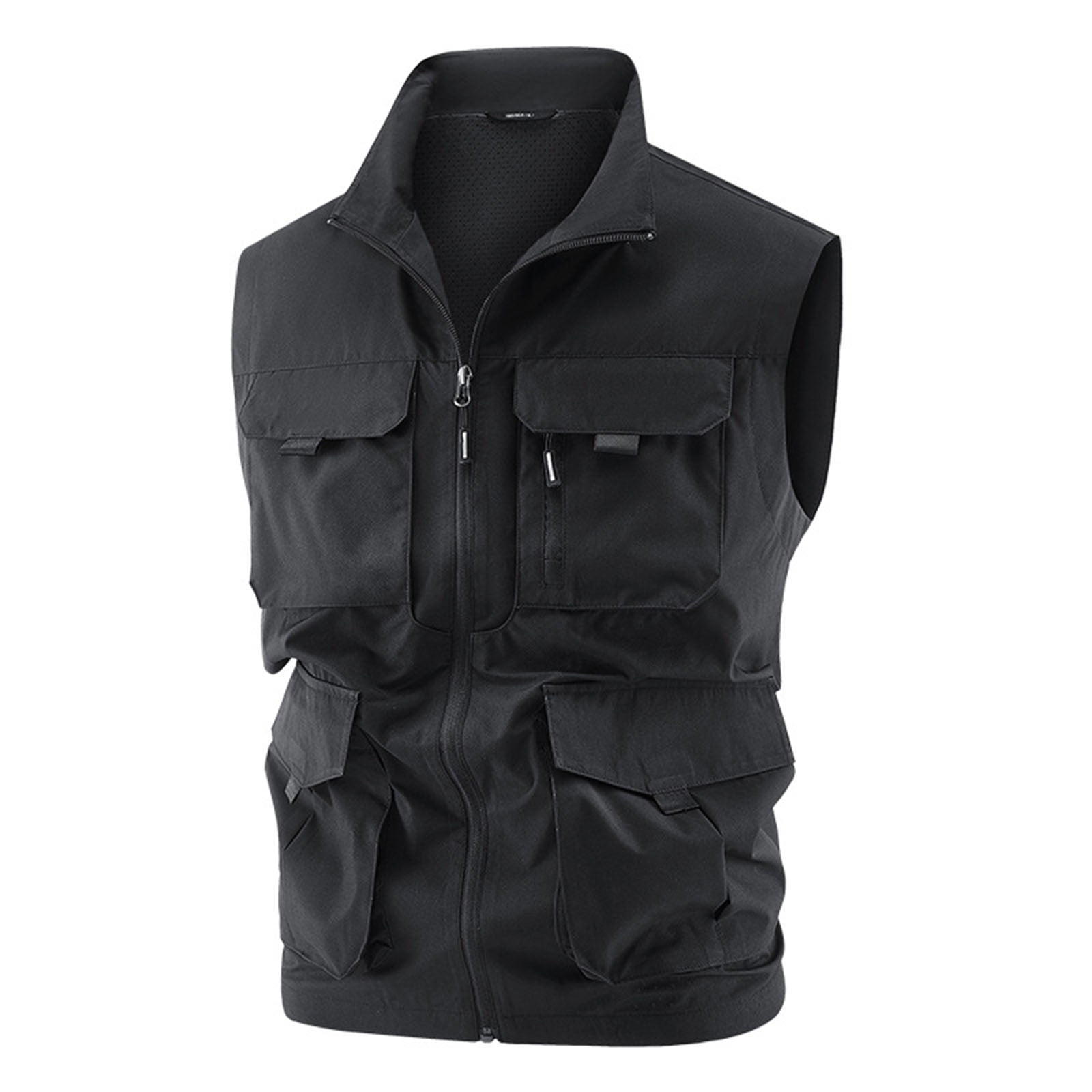 Donemore Men's Workwear Vest Solid Color Stand Collar Multi-Pocket ...