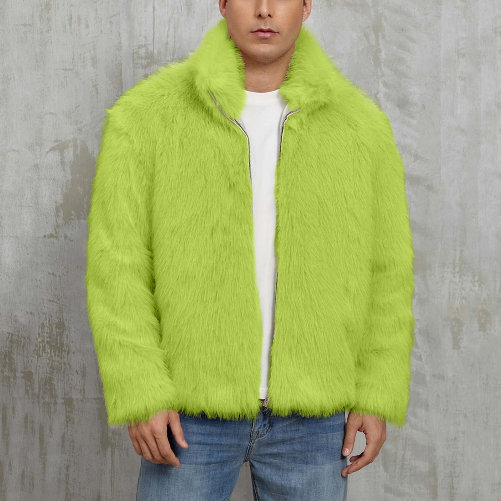 Donemore Mens Winter Faux Fur Coat Jacket Warm Turn Down Collar Long ...