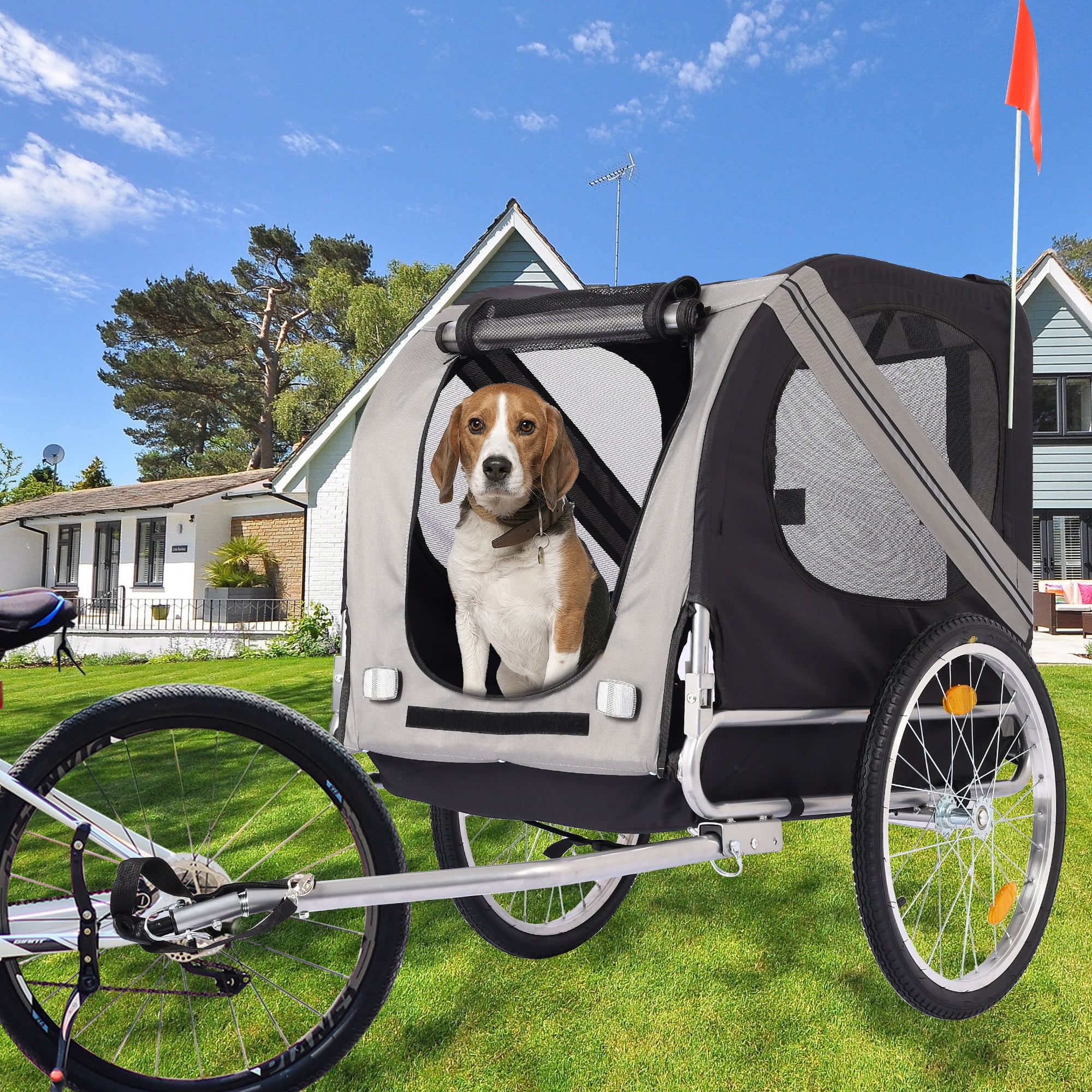 Donext Dog Bike Trailer, Breathable Mesh Dog Cart with 3 Entrances ...