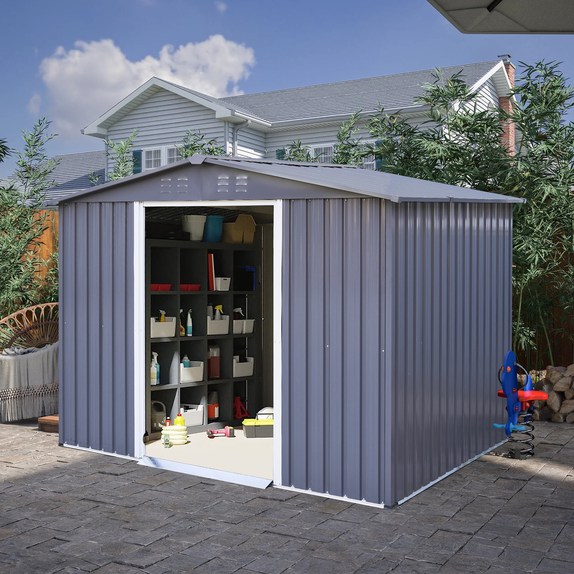 Donext Outdoor Storage Shed 8 x 6 FT Large Metal Tool Sheds, Heavy Duty ...