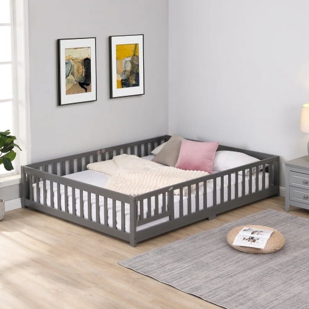 Donext Queen Size Floor Bed with Door,Solid Wood Platform Bed Frame ...