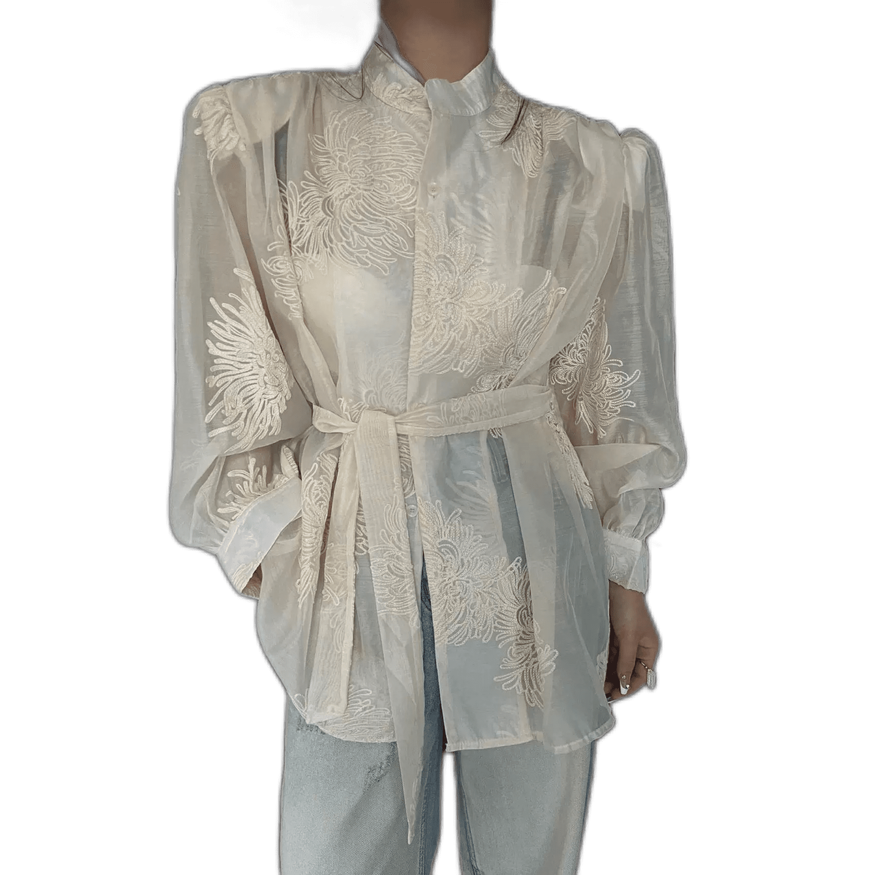 Dongdaemun Korean Spring New Style French Puff Sleeve Retro Embroidery