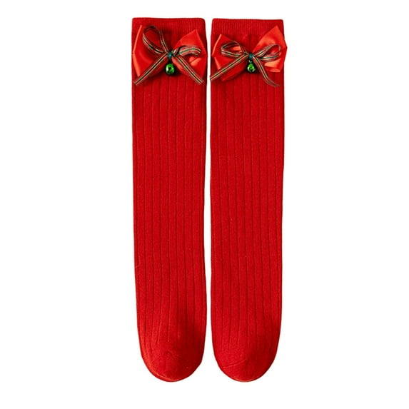 Dongfang Kids Socks Christmas Bow Design Solid Thigh-High Knitted Socks ...