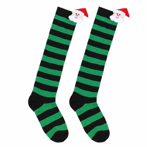 Dongfang Kids Socks Christmas Santa Print Stretchy Striped Stockings ...