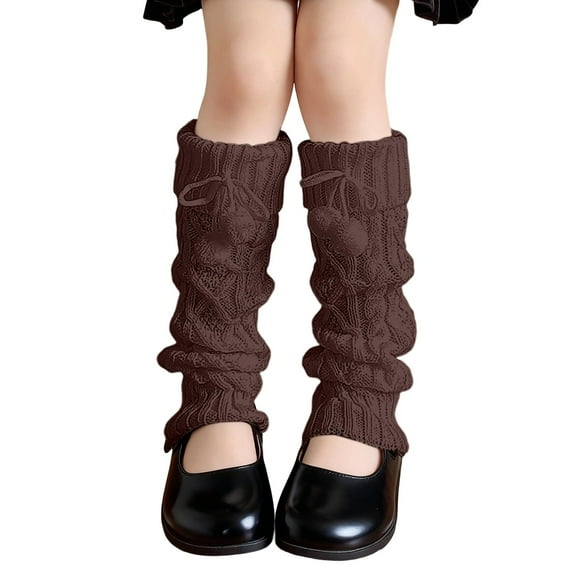 Dongfang Kids Socks Solid Cable Knitted Knee-High Socks With Pom Design ...