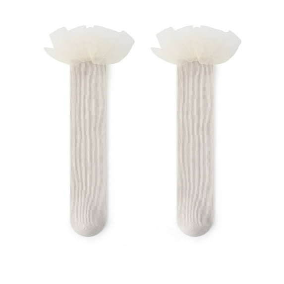 Dongfang Kids Socks Solid Mesh Ruffle Trim Ribbed Knit Stockings Sweet ...