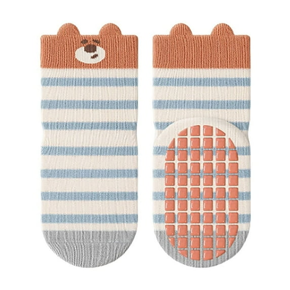 Dongfang Kids Socks Toddler Stripe Non-Slip Grid Sole Bear Pattern Low ...
