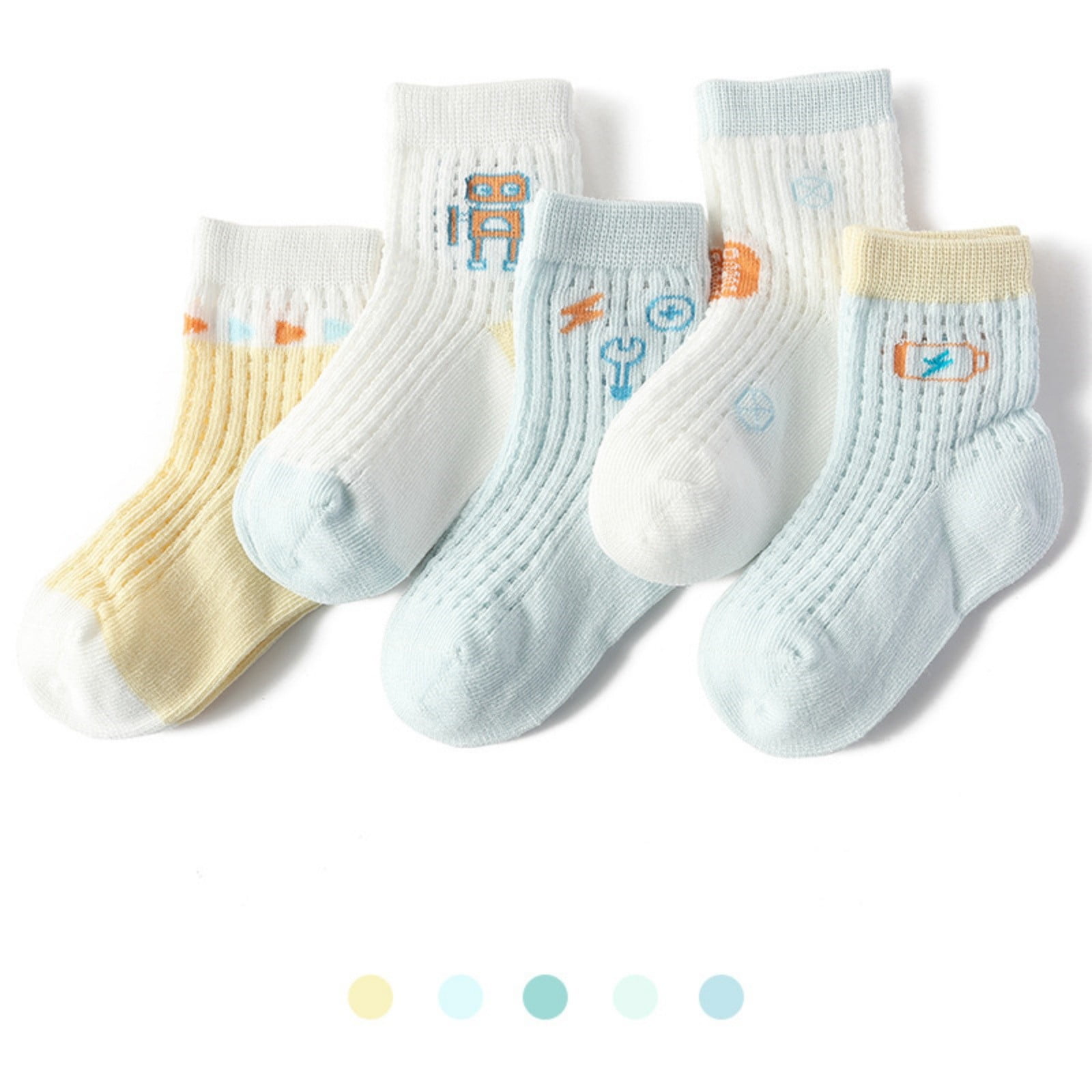 Dongfang Kids Toddler Short Socks 5 Pairs Robot Electronic Breathable ...