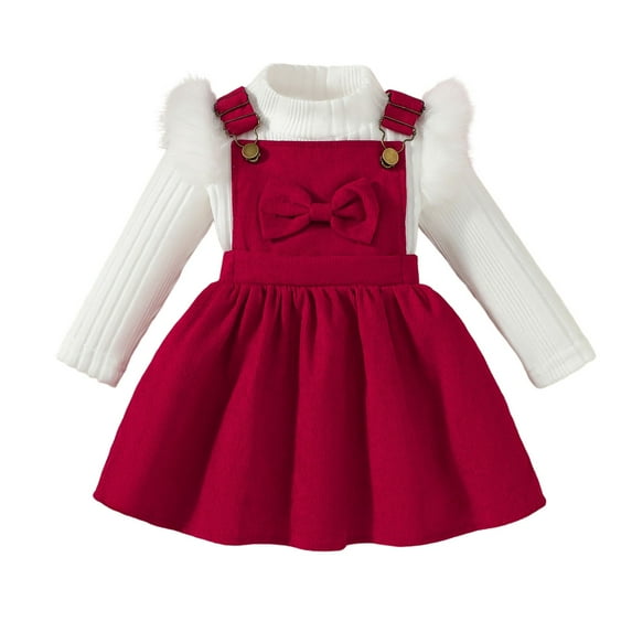 Dongfang Toddler Girls Outfit Sets Kids Cotton Ruffled Trim Bow Tops ...