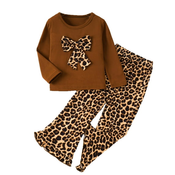 Dongfang Toddler Girls Outfit Sets Kids Cotton Ruffled Trim Bow Tops ...