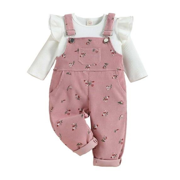 Dongfang Toddler Girls Outfit Sets Kids Cotton Ruffled Trim Bow Tops ...