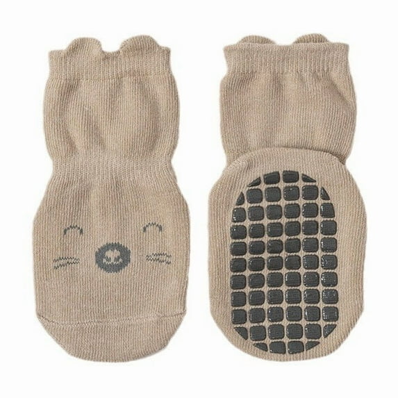 Dongfang Toddler Socks Cotton Plain Cute Bear Ear Print Anti-Skid Sole ...