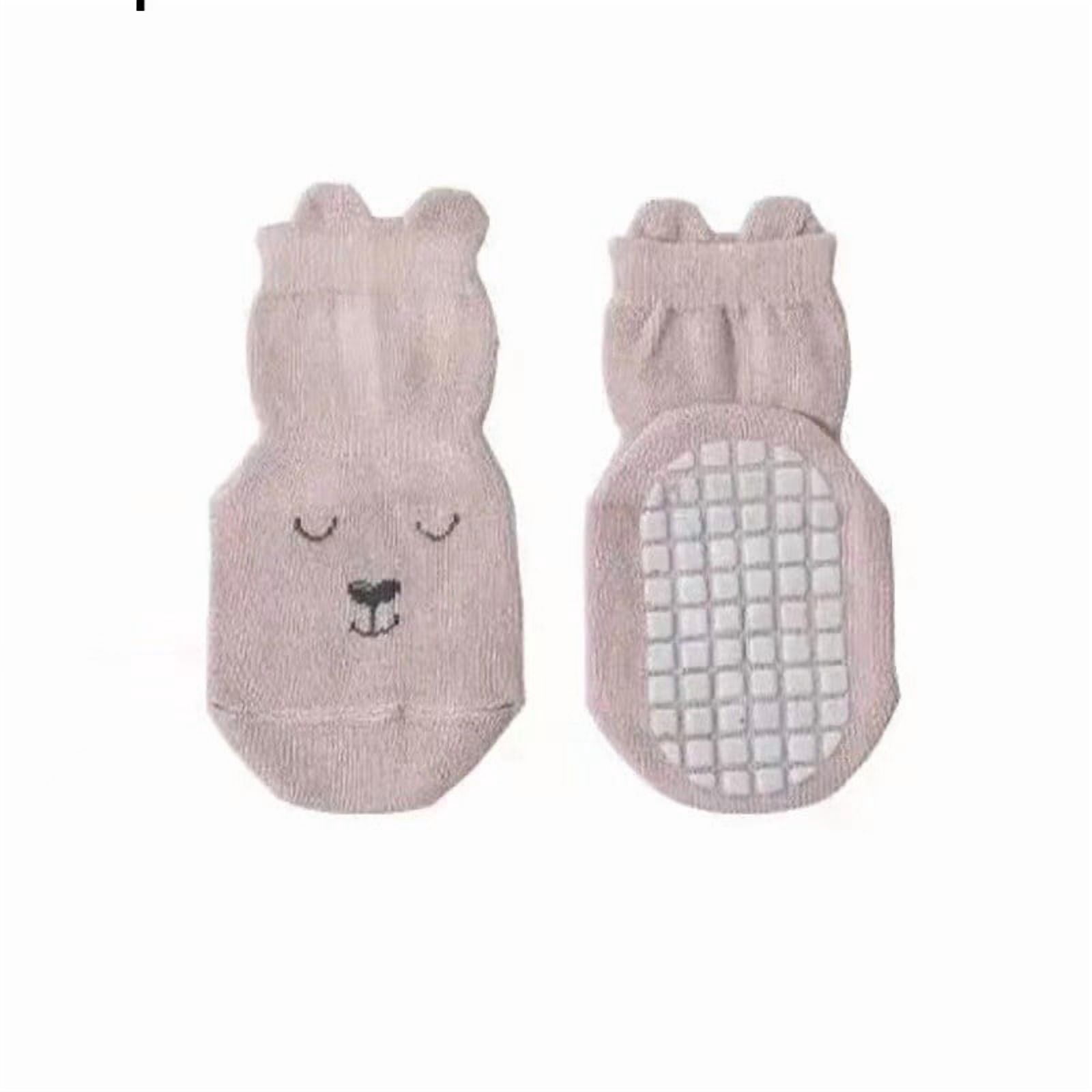 Dongfang Toddler Socks Cotton Plain Cute Bear Ear Print Anti-Skid Sole ...