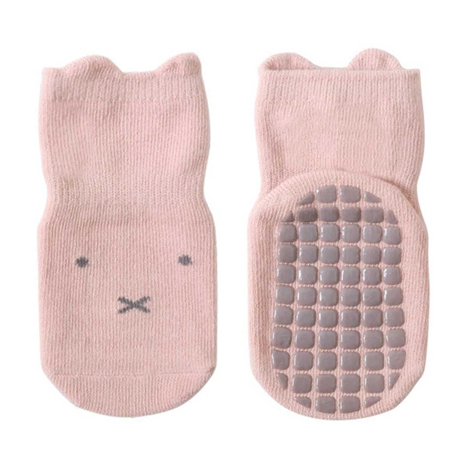 Dongfang Toddler Socks Cotton Solid Cute Bear Ear Knit Anti-Skid Sole ...