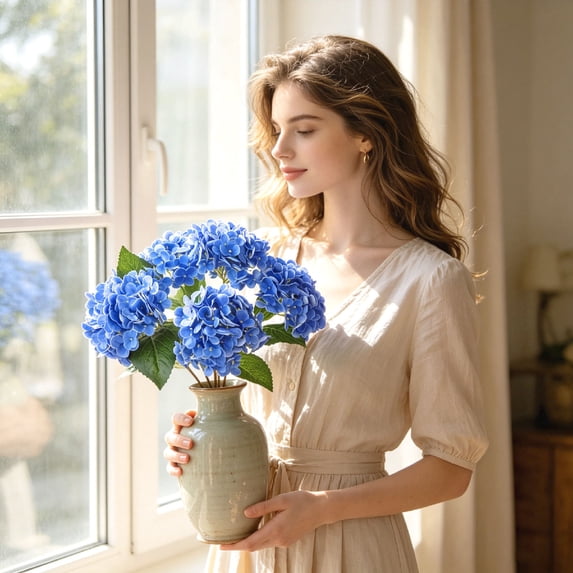 Dongrere Artificial Hydrangea Flower, Full Bloom Fake Hydrangea Stem ...