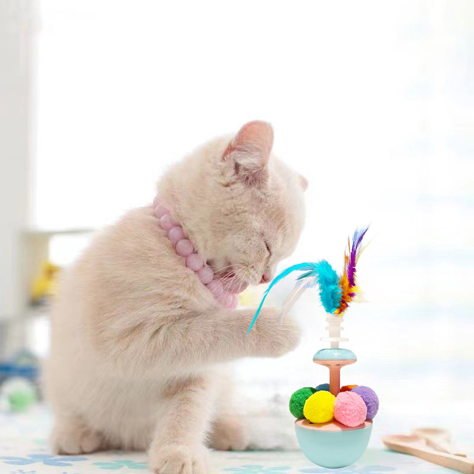 Dongrere Self Righting Cats Toy with Feathers, Rolling Balls ...
