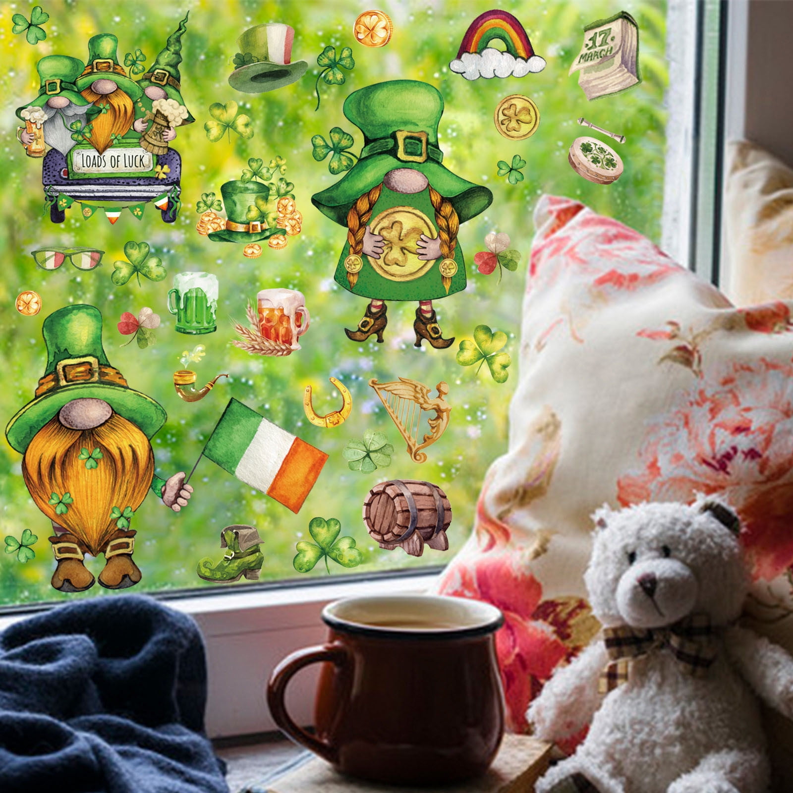 Dongrere St. Patrick Cartoon Door Decals Set Green Cartoon Window ...