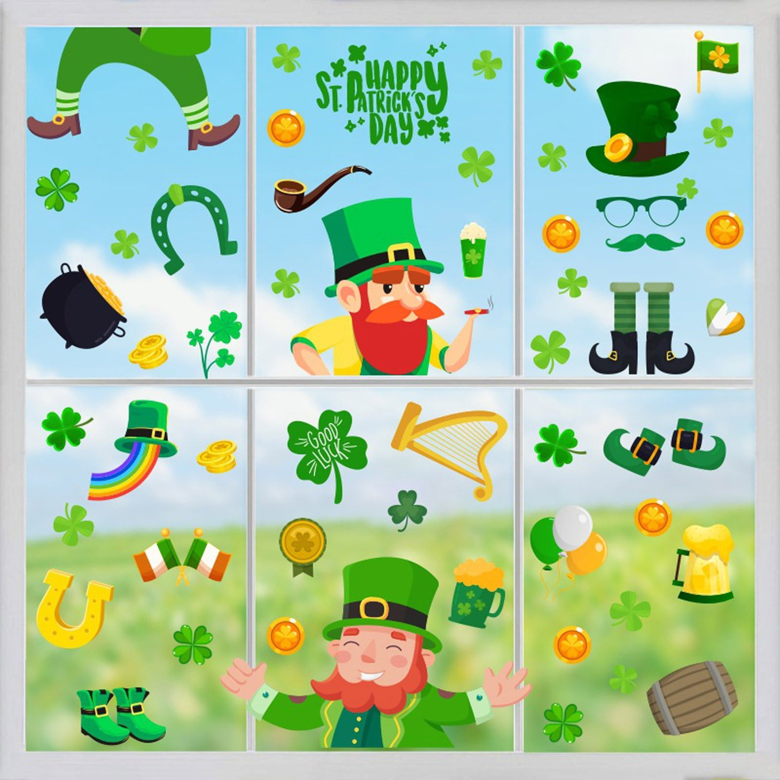 Dongrere St. Patrick Cartoon Door Decals Set Green Cartoon Window ...