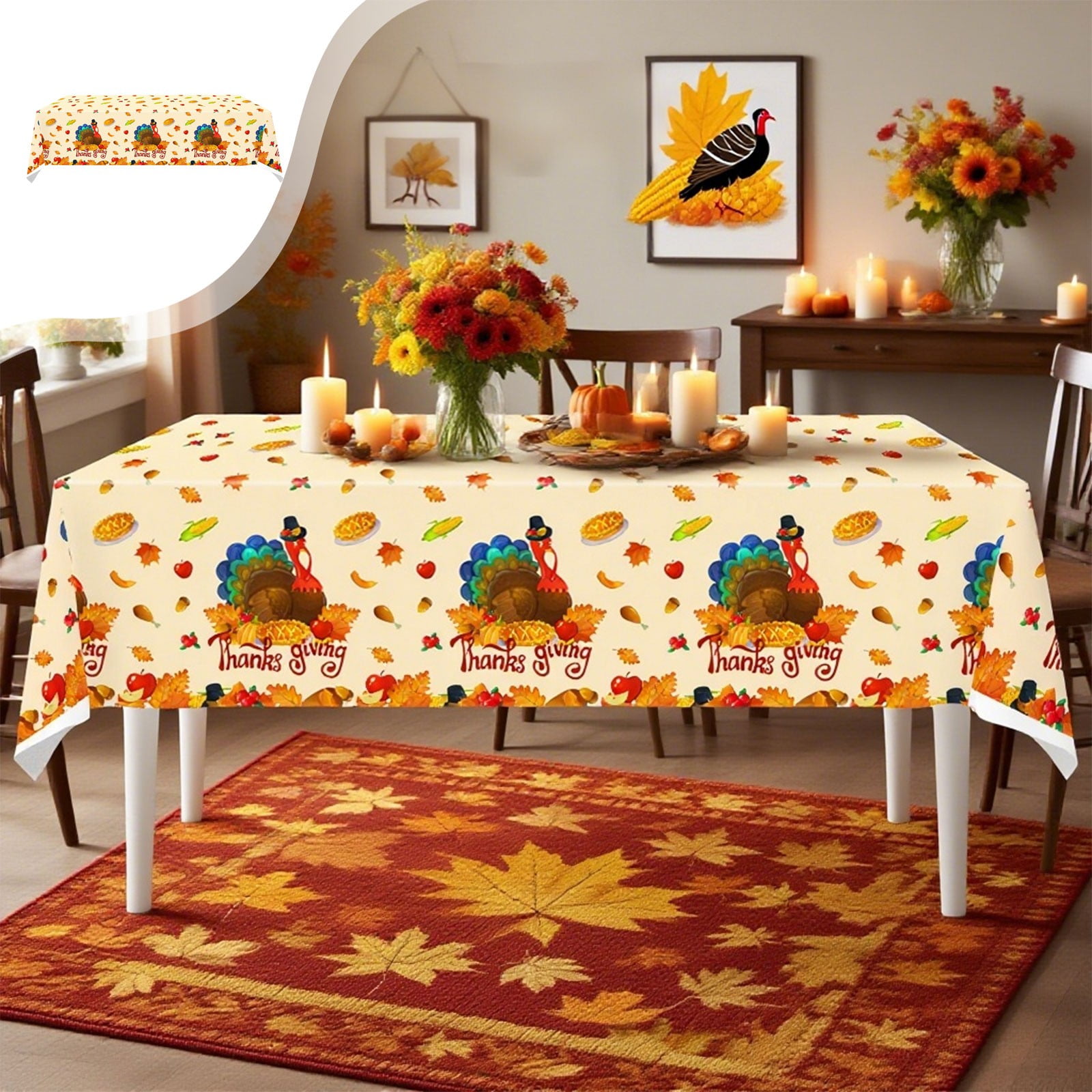 Dongrere Thanksgiving Plastic Tablecloth Disposable Turkey Tablecloth ...