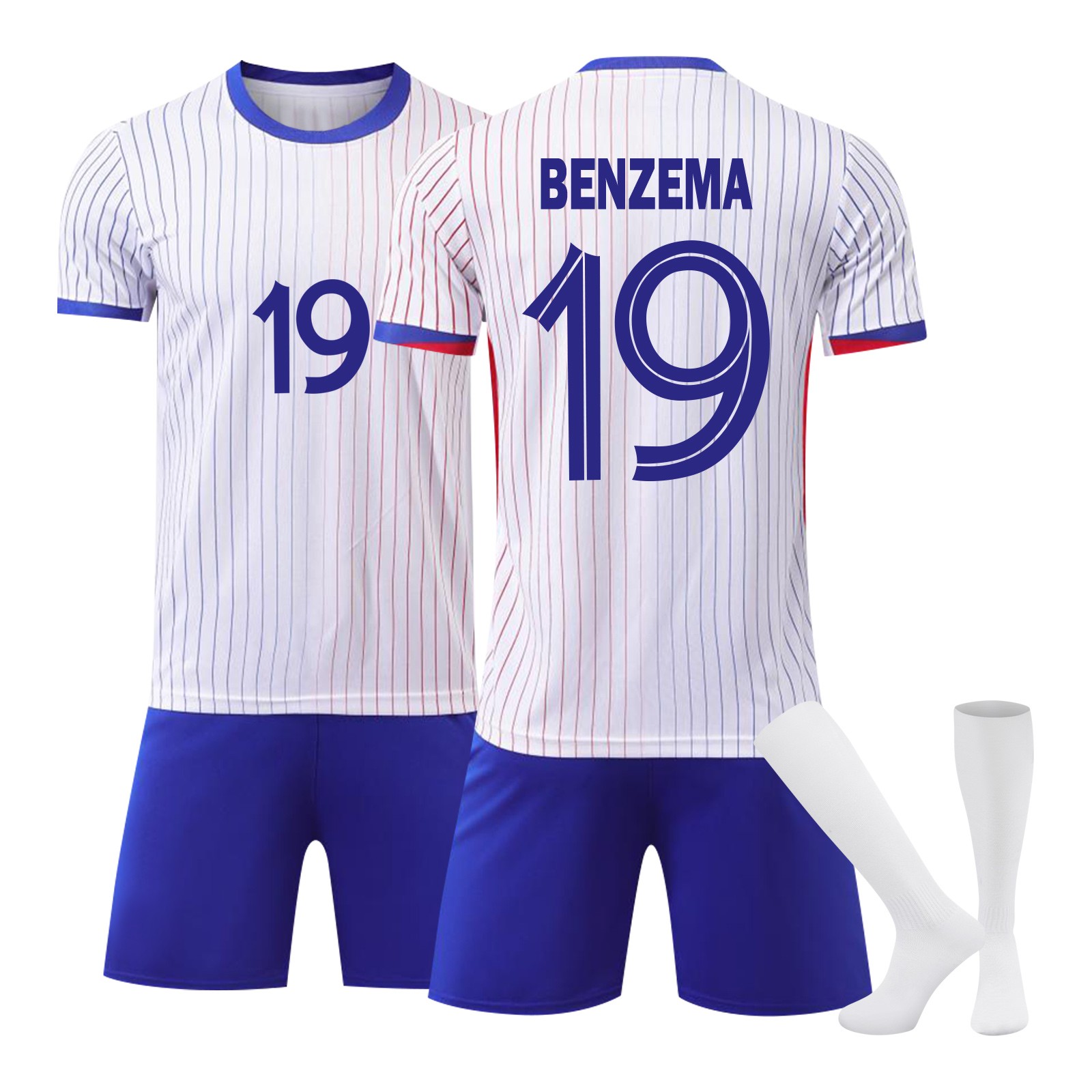Dongzhu 2425 French National Team Away Game Two-tone Striped Soccer Jersey, #19 BENZEMA Short ...