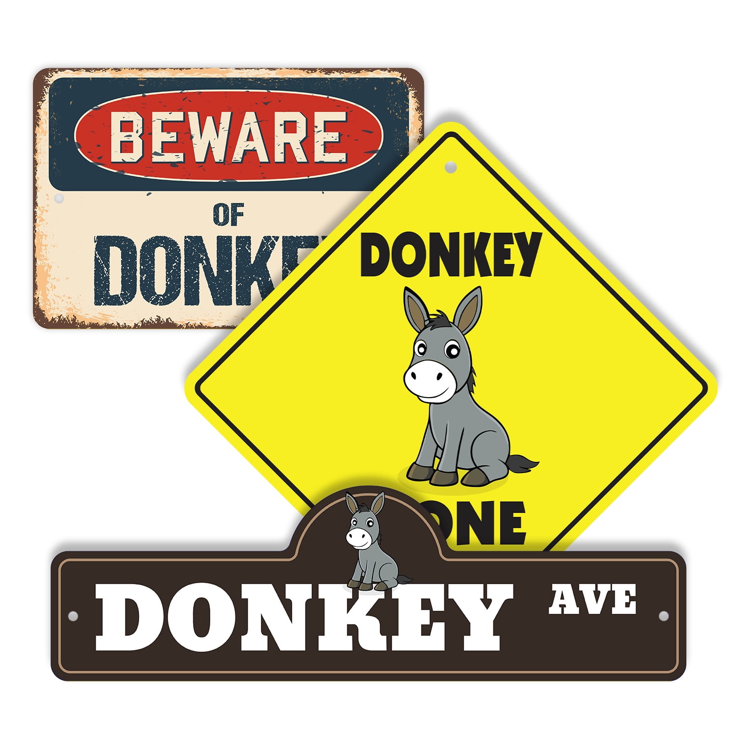 Donkey (3 Pack) Plastic Street Sign Crossing Sign Warning Sign Vintage ...