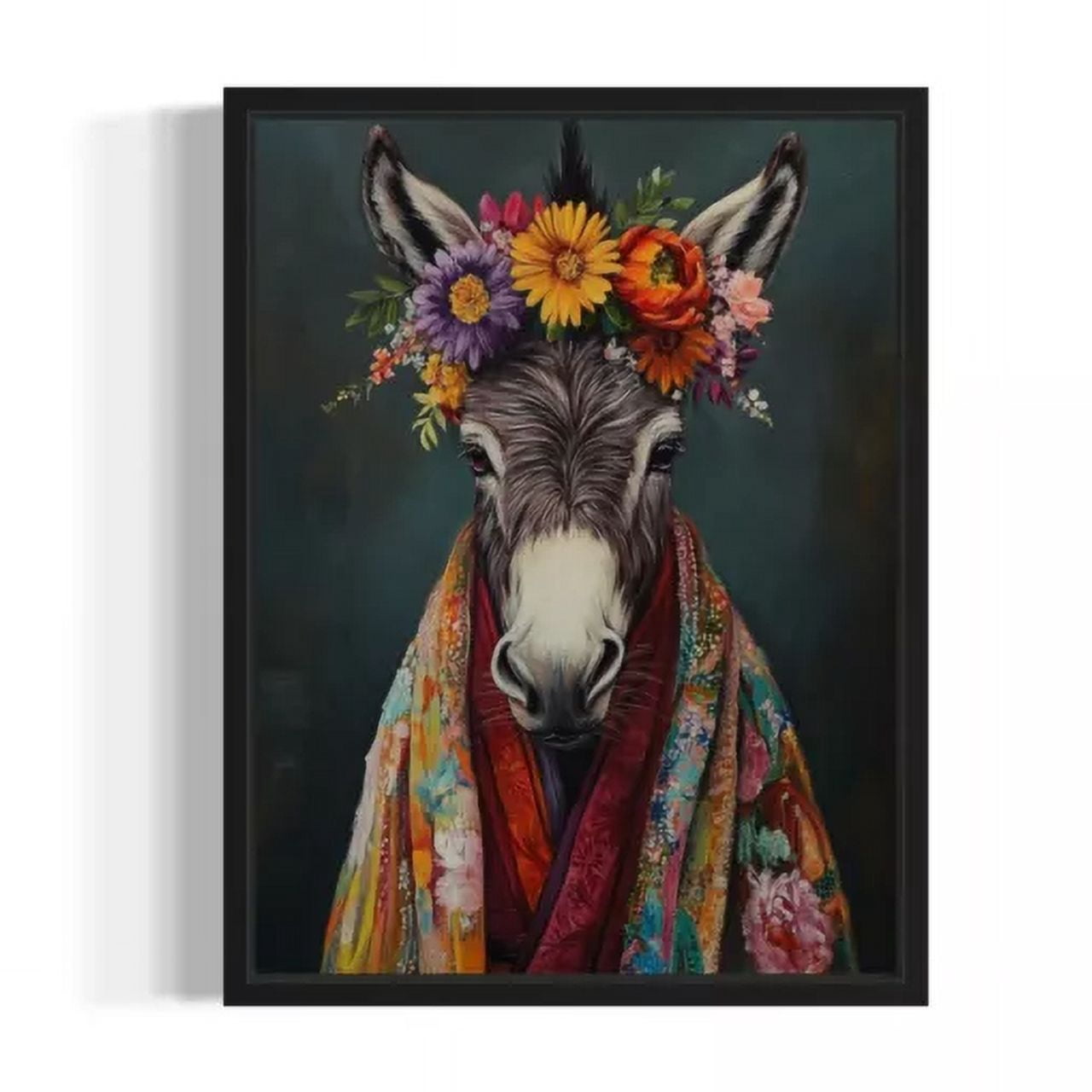 Donkey Animal With Flowers Bathroom Art Print Poster Wall Art Painting ...