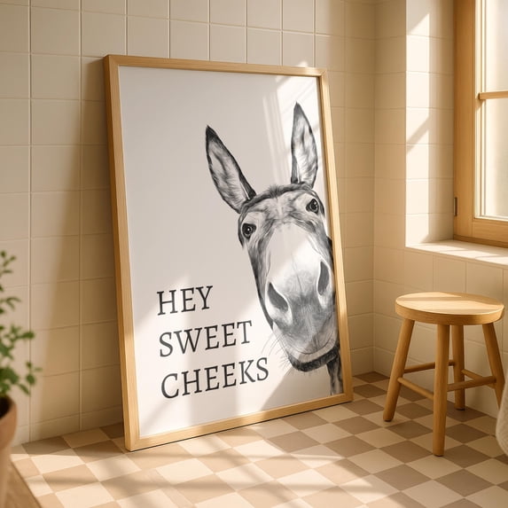 Donkey Bathroom Print, Sweet Cheeks Restroom Decor, Unframed Paper ...
