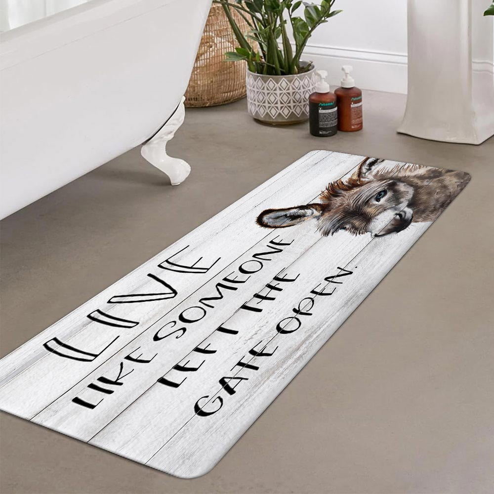 Donkey Bathroom Rugs, Cute Funny Donkey with Motivational Inspirational ...