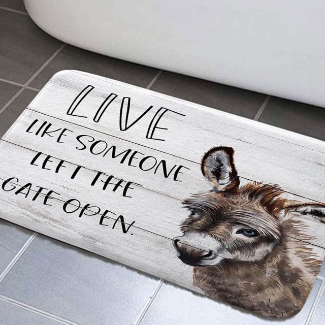 Donkey Bathroom Rugs, Cute Funny Donkey with Motivational Inspirational ...