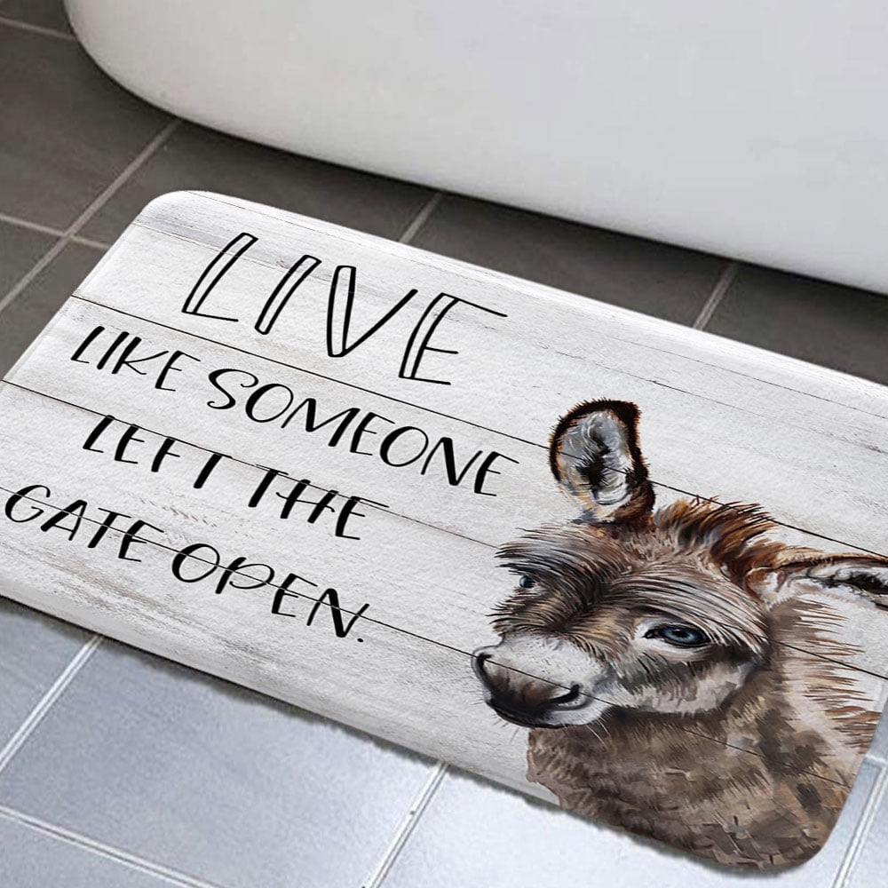 Donkey Bathroom Rugs, Cute Funny Donkey with Motivational Inspirational ...