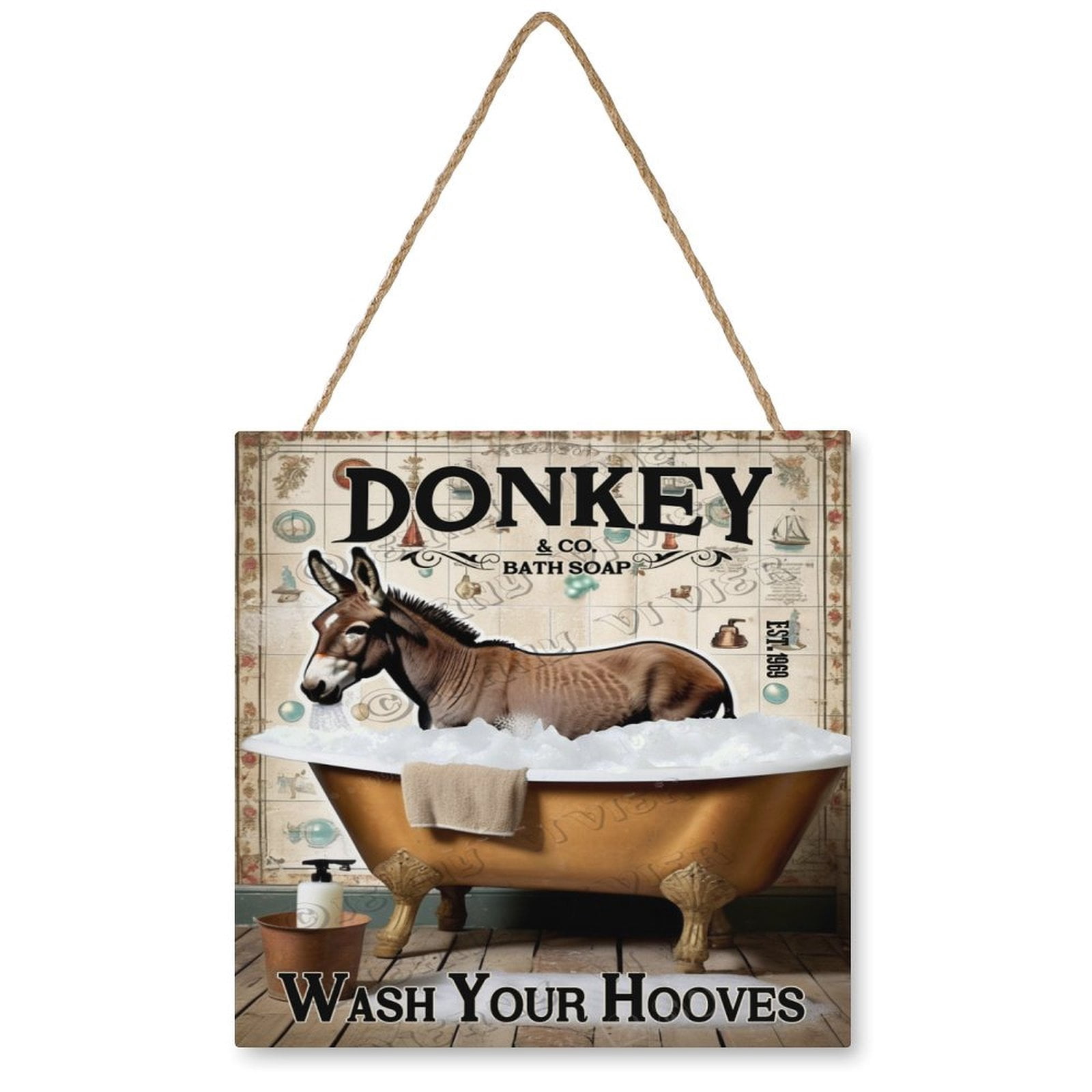 Donkey in Bathtub Wooden Hanging Sign Donkey Decor Donkey Gifts Rustic ...
