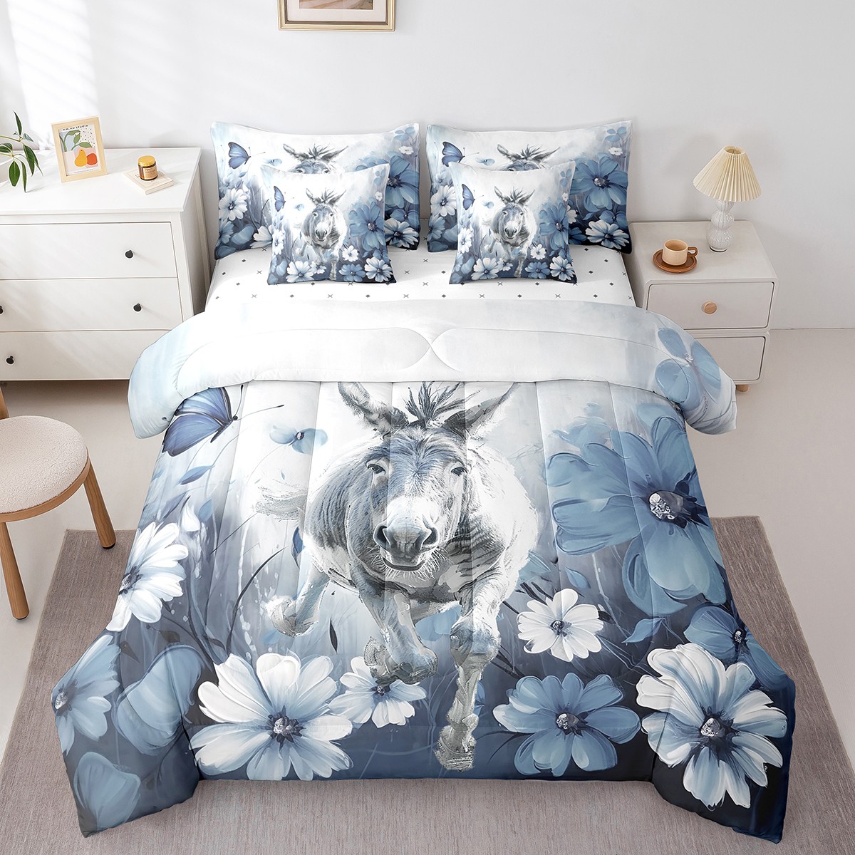 Donkey Bed in a Bag Queen Comforter Set 7 Piece Daisy Flowers Bedding ...