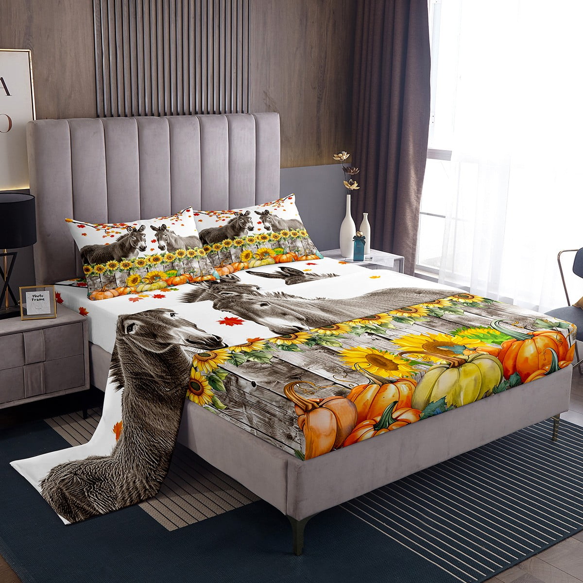 Donkey Bed Sheets Set Autumn Harvest Pumpkin Sheet Set Twin,Farmhouse ...