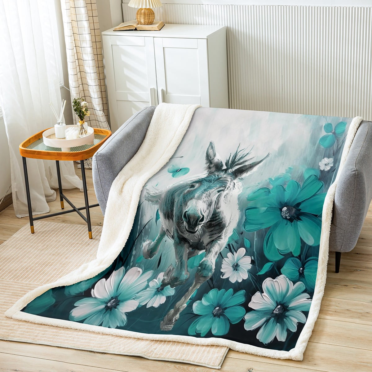 Donkey Blanket Daisy Flowers 60"x80" Throw Blanket,Turquoise Ombre Oil ...