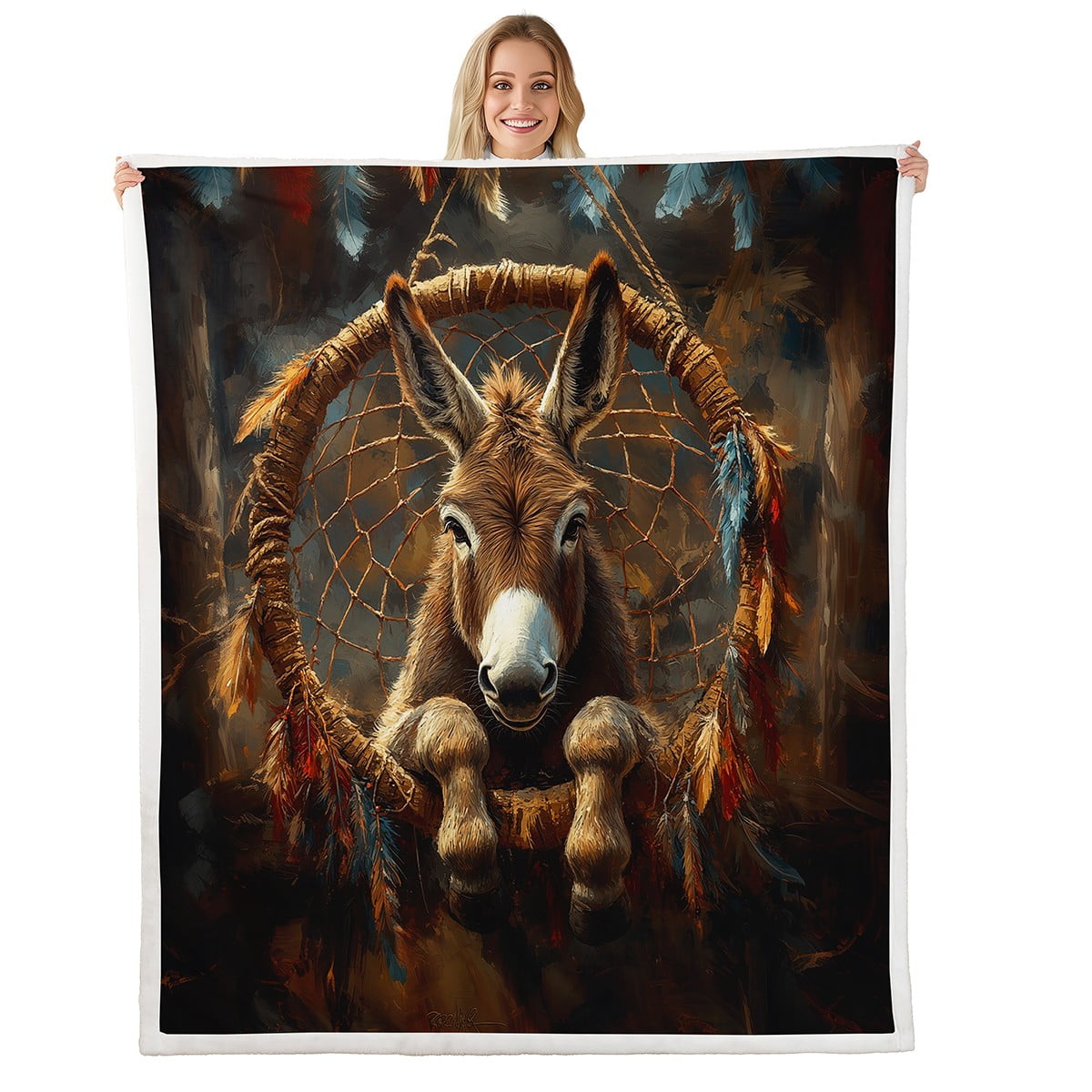 Donkey Blanket Dream Catchers Fleece Blanket,Boho Feather Throw Blanket ...