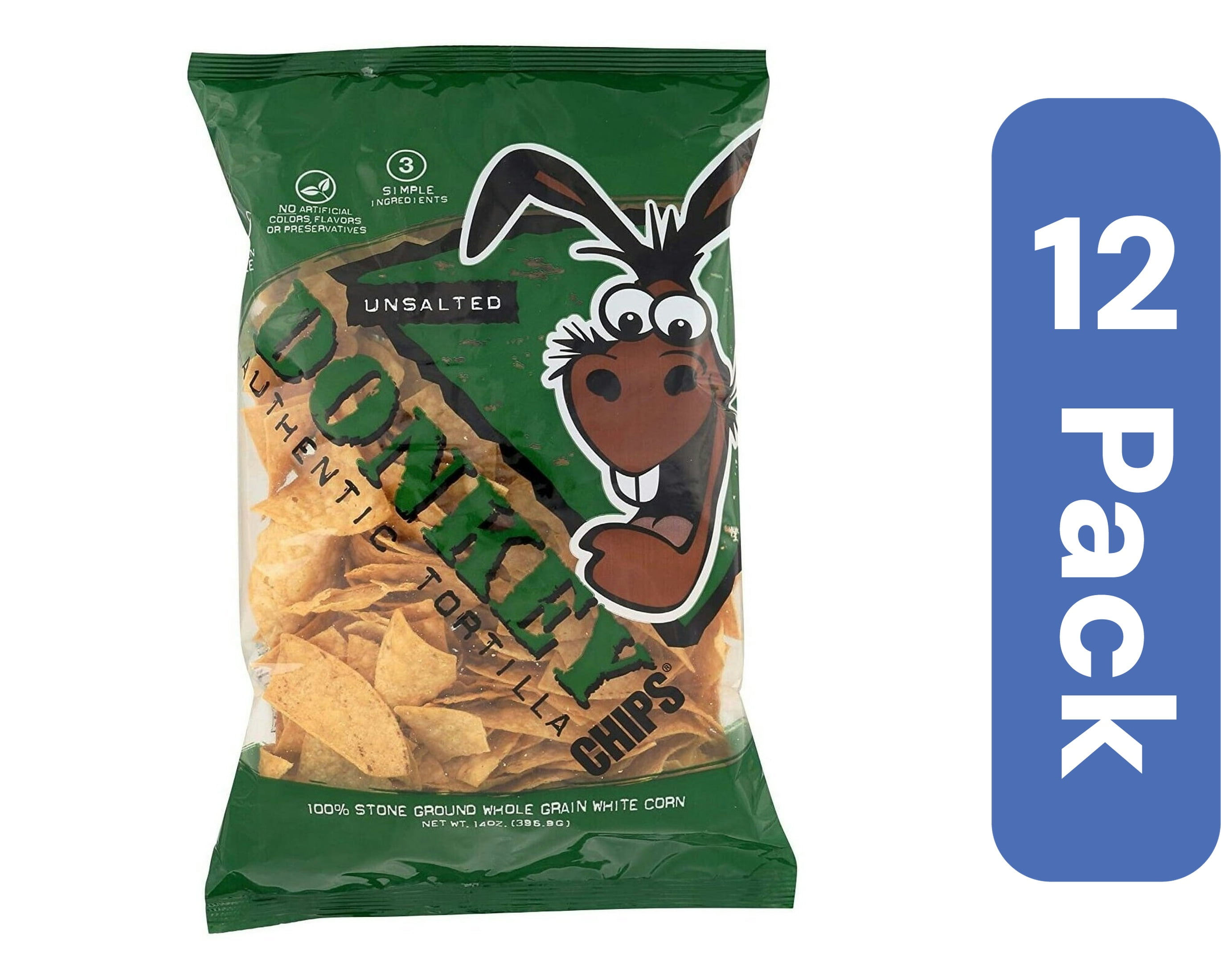 Donkey Brands Unsalted Tortilla Chips 11 oz (Pack of 12) - Walmart.com