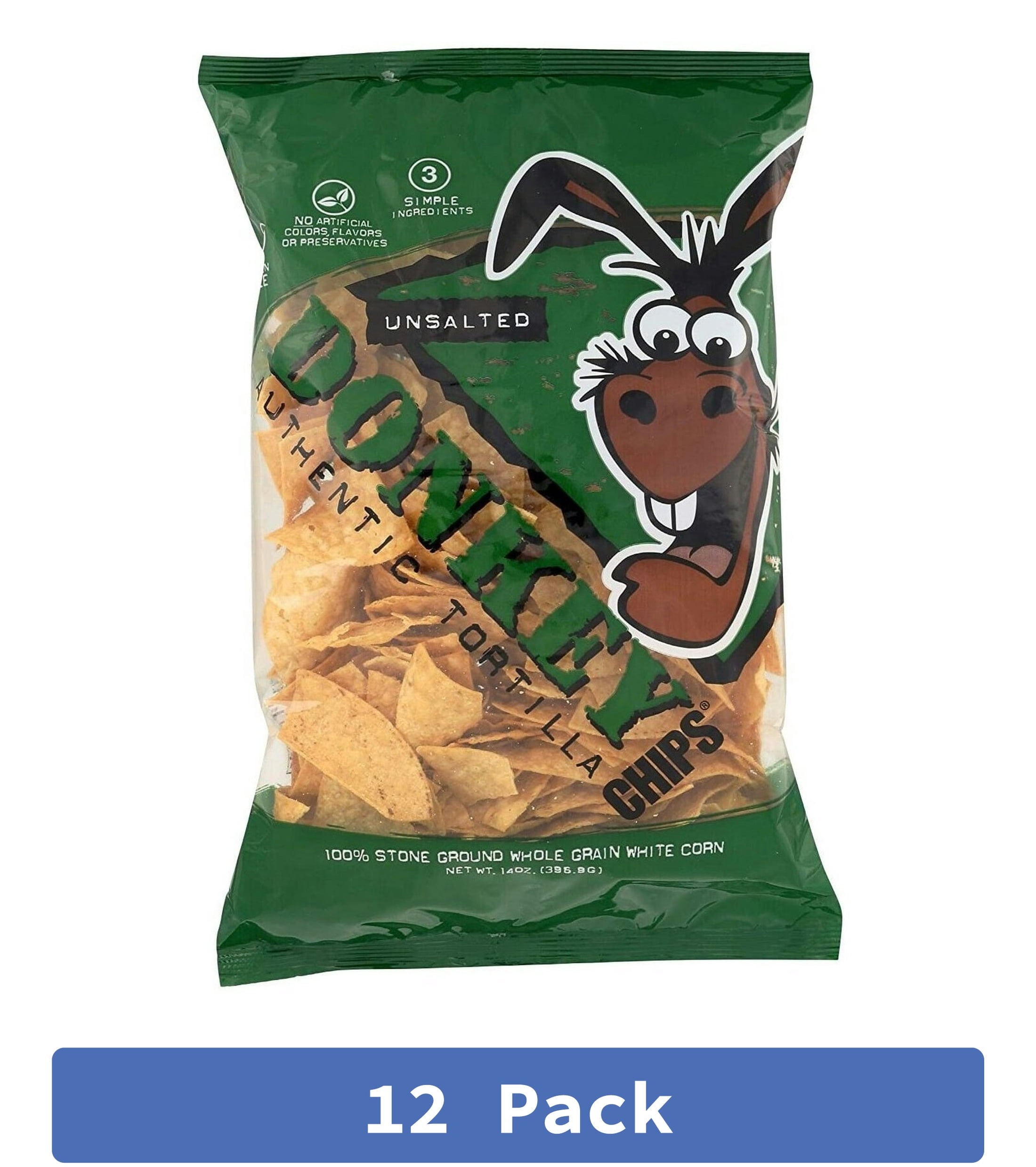 Donkey Brands Unsalted Tortilla Chips 11 oz (Pack of 12) - Walmart.com