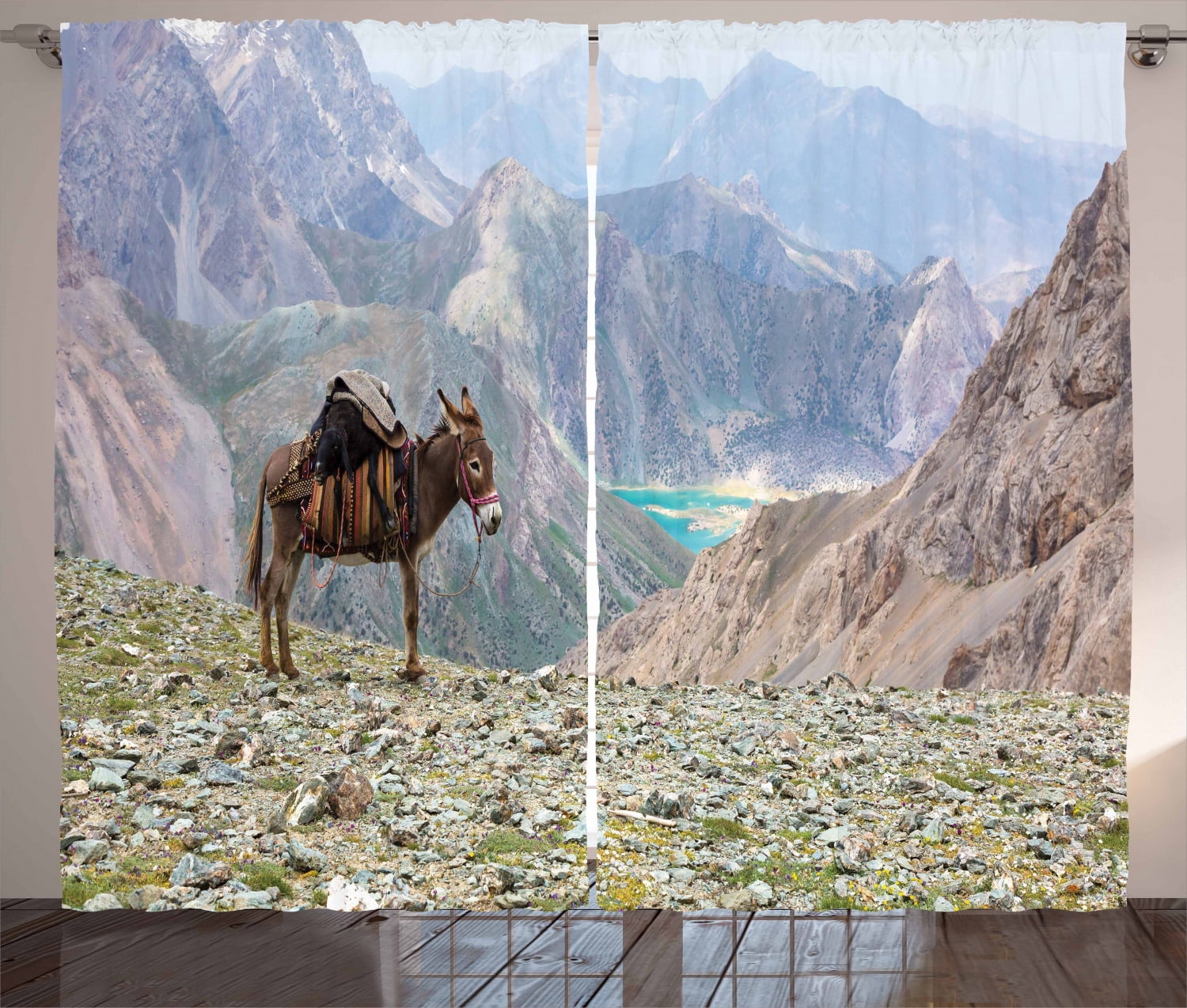 Ambesonne Donkey Curtains 2 Panel Set, Animal Traditional Harness, 108 ...