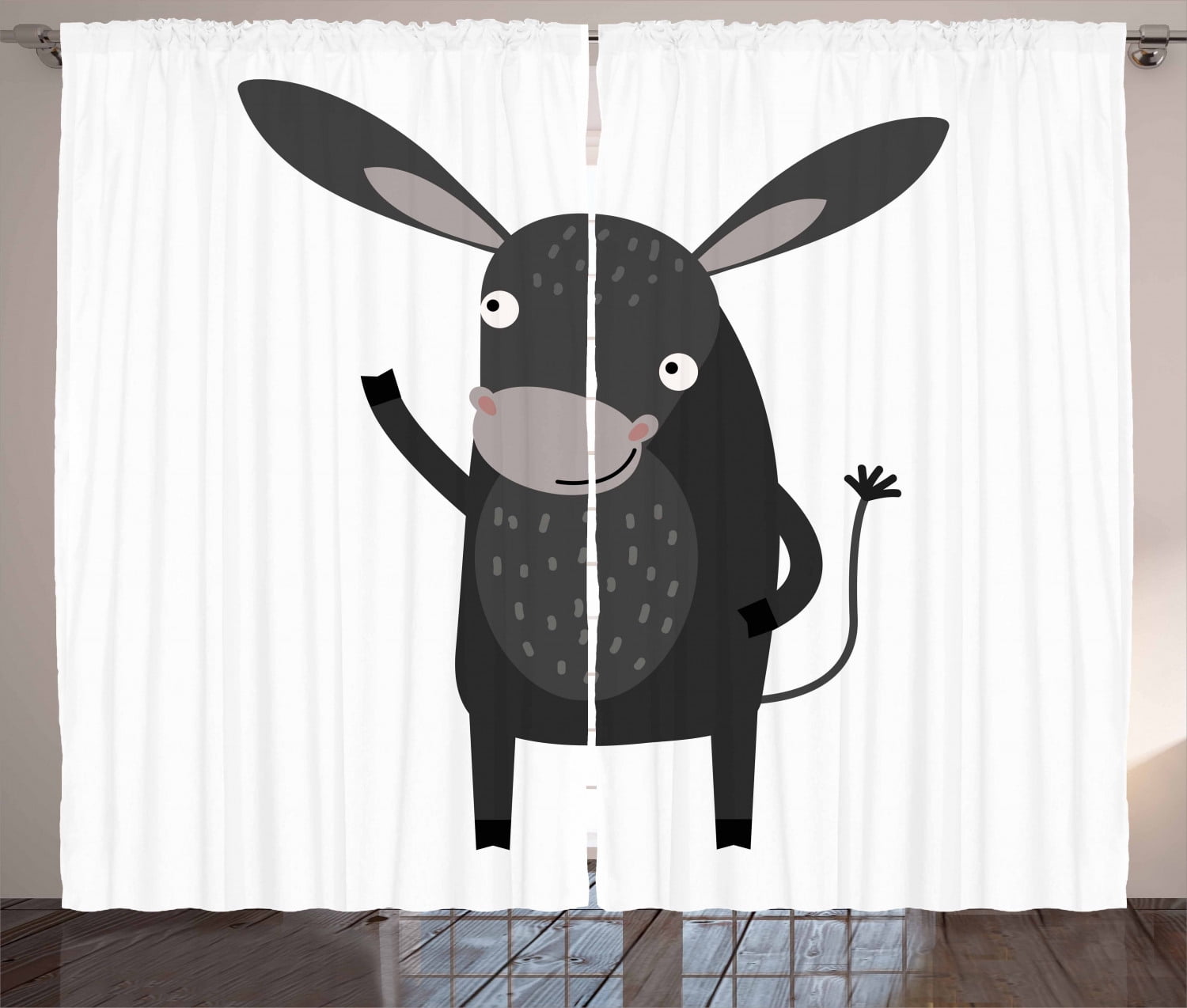 Ambesonne Donkey Curtains 2 Panel Set, Happy Donkey with a Smile, 108 ...